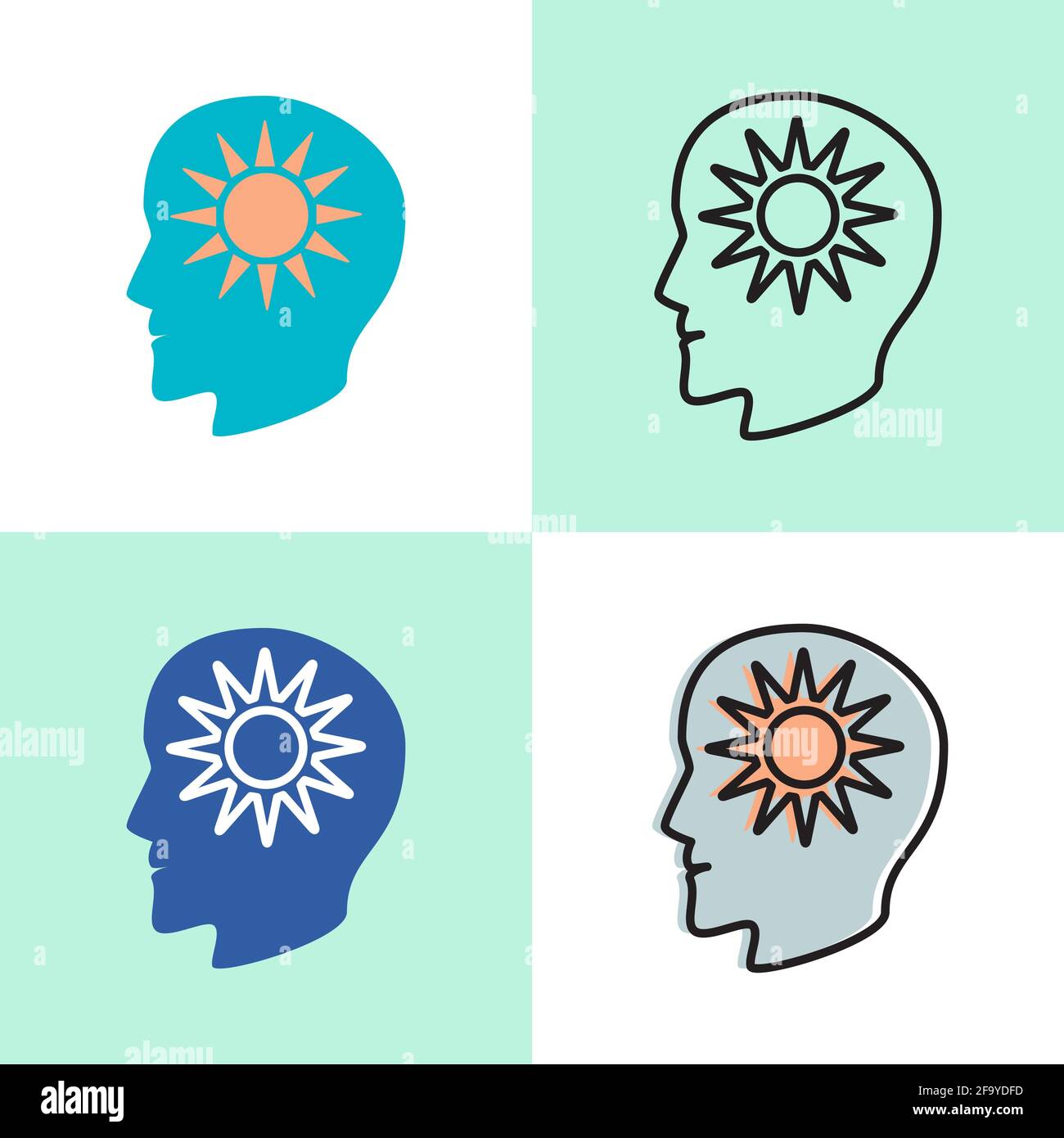 Think positive concept icon set in flat and line style. Vector ...