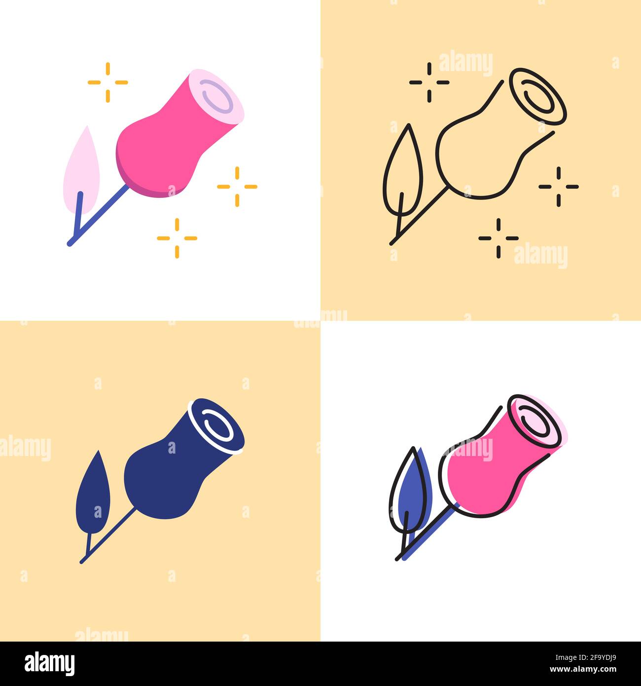 Red rose icon set in flat and line styles. Romantic flower symbol ...