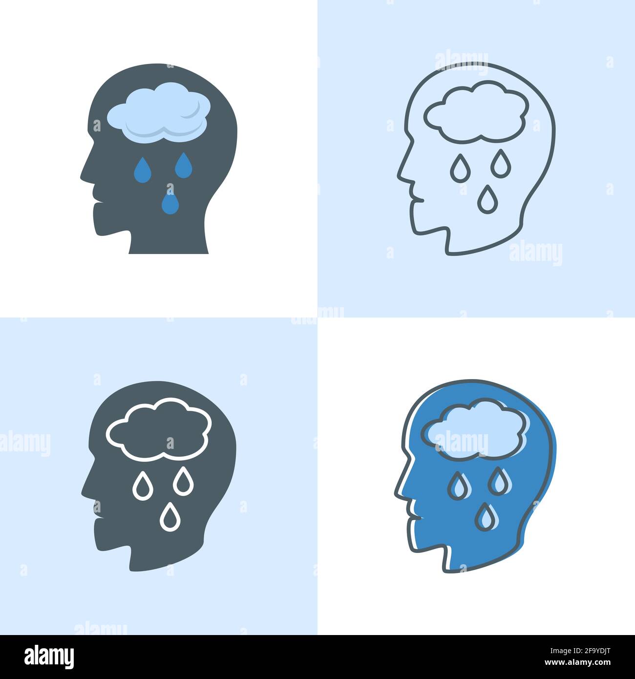 Depression concept icon set in flat and line styles. Mental disorder ...
