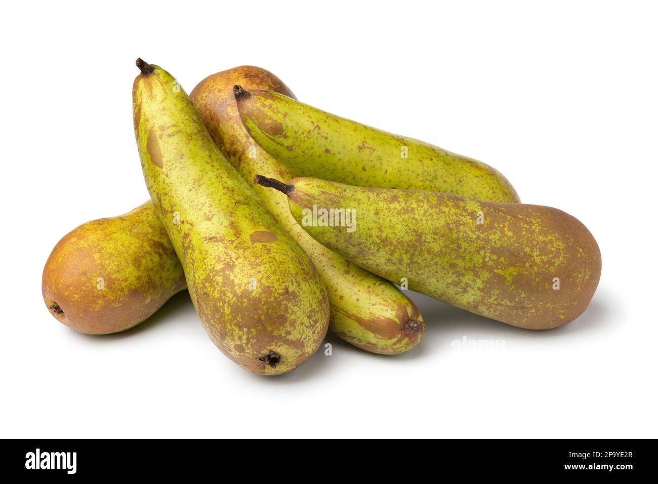 Heap of fresh whole long shaped Abate Fetel pears isolated on white ...