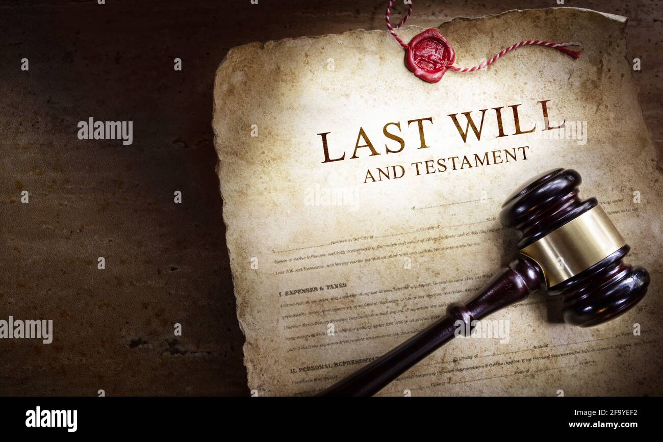 Last Will And Testament With Gavel - Old Scroll In The Dark Stock Photo ...