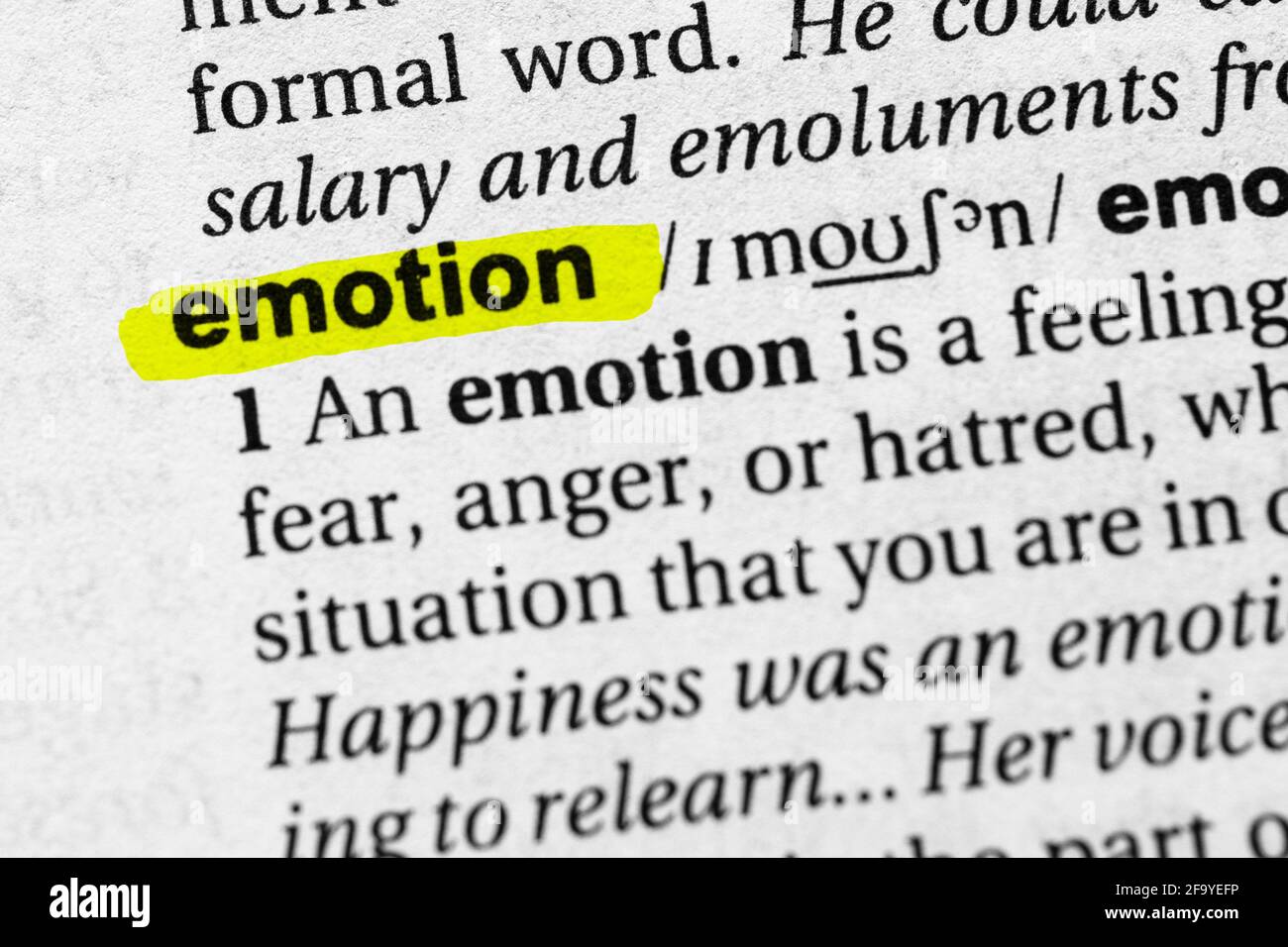 Highlighted word emotion concept and meaning Stock Photo - Alamy