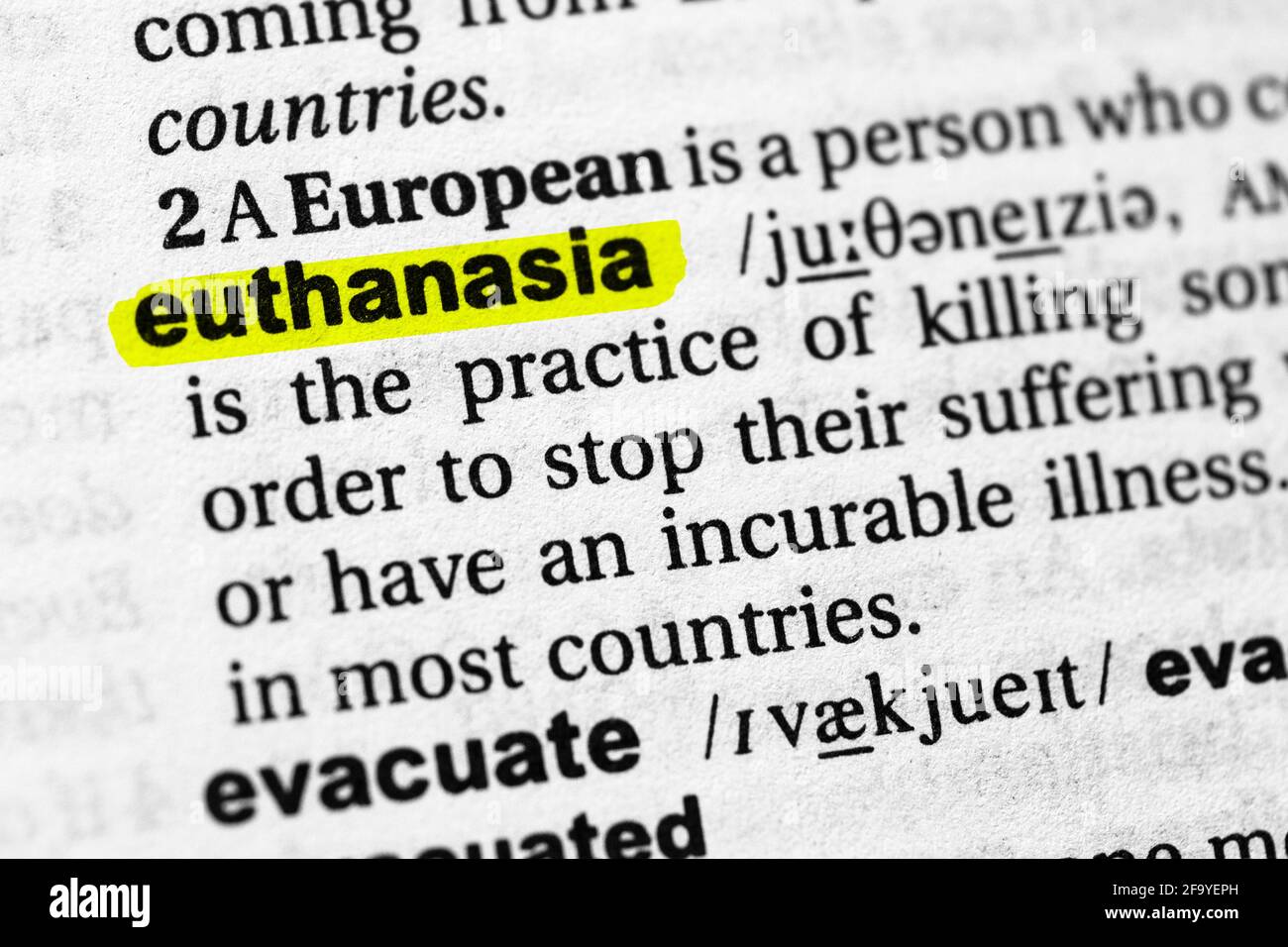 Highlighted word euthanasia concept and meaning Stock Photo - Alamy