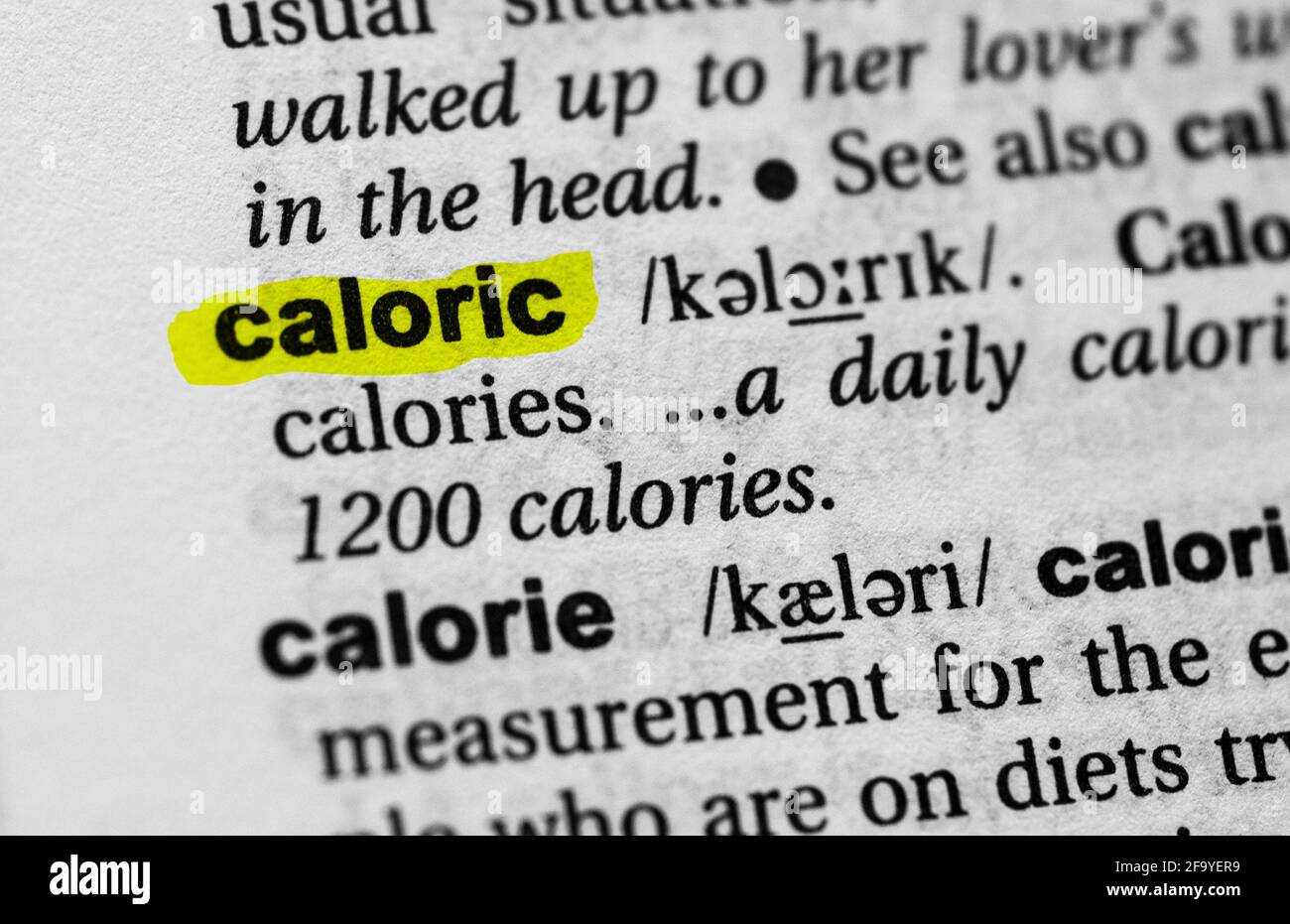 Highlighted word caloric concept and meaning Stock Photo - Alamy