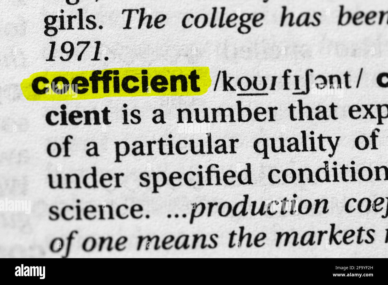 Highlighted word coefficient concept and meaning Stock Photo - Alamy