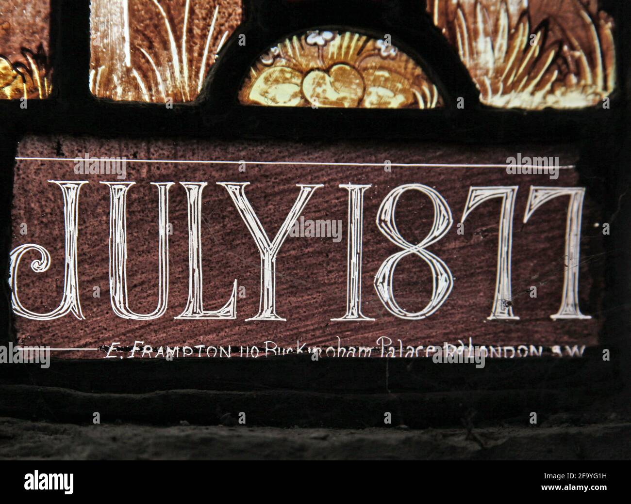 Detail of the signature panel of a stained glass window of 1877 by ...