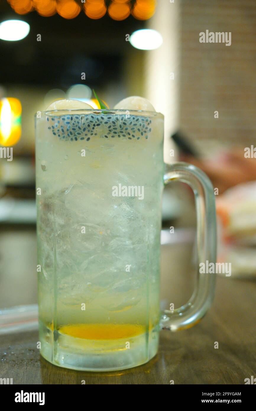 Vertical shot of a shaken lemonade India Kerala style Kulukki Sarbath ...