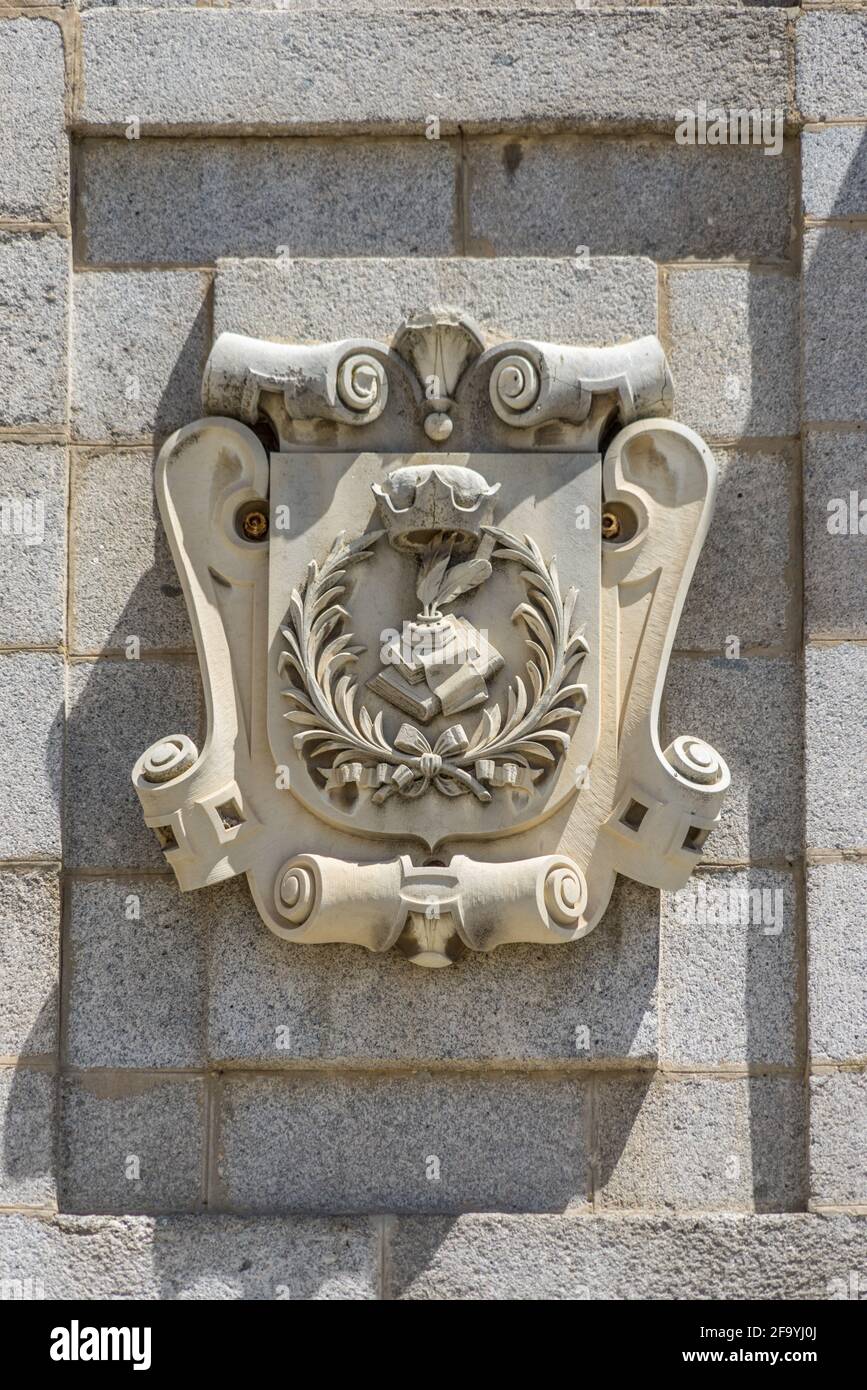 Stone craved heraldic shield in facade of Iglesia-convento y Museo de ...