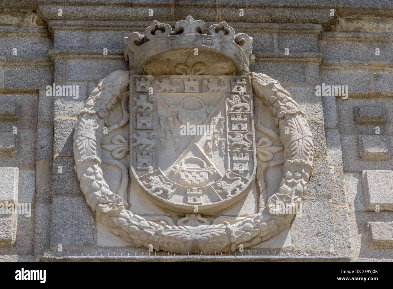 Stone craved heraldic shield in facade of Iglesia-convento y Museo de ...
