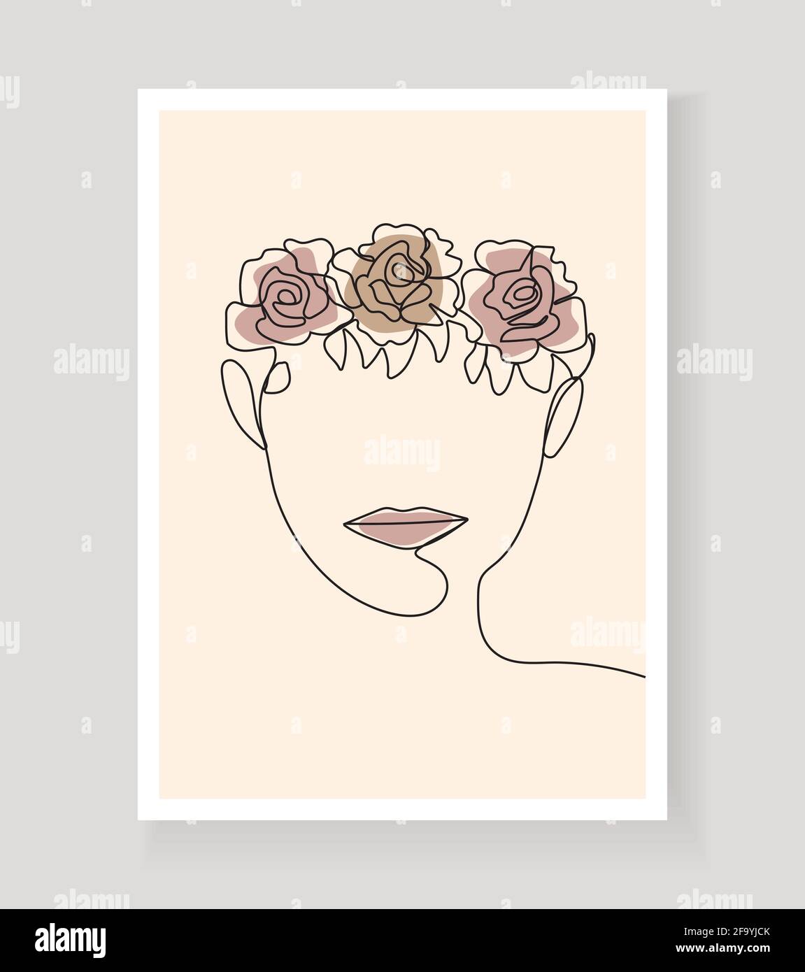 Boho women's faces on abstract wall art vector. Surreal portrait, Girl ...