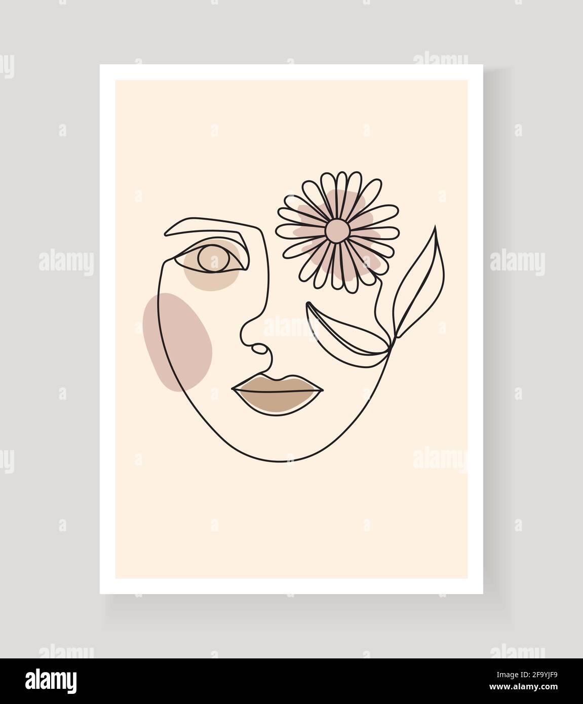 Boho women's faces on abstract wall art vector. Surreal portrait, Girl ...