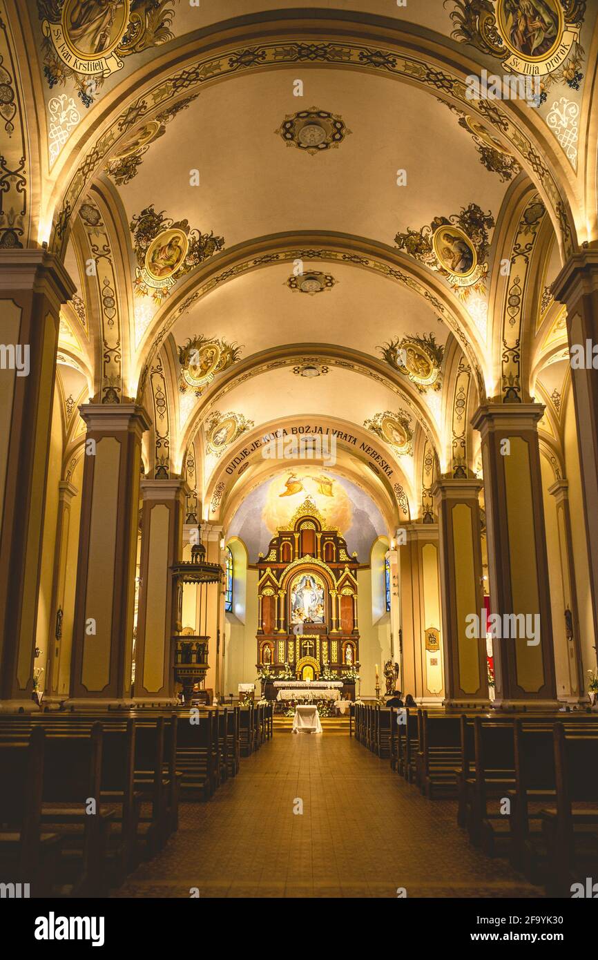 Vertical shot of a beautiful church's aisle Stock Photo - Alamy