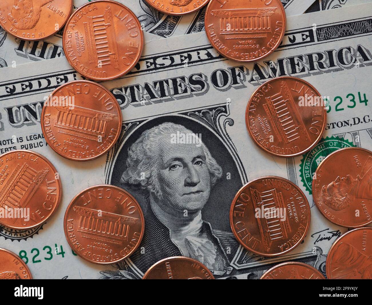 Dollar banknotes and coins (USD), currency of United States Stock Photo ...