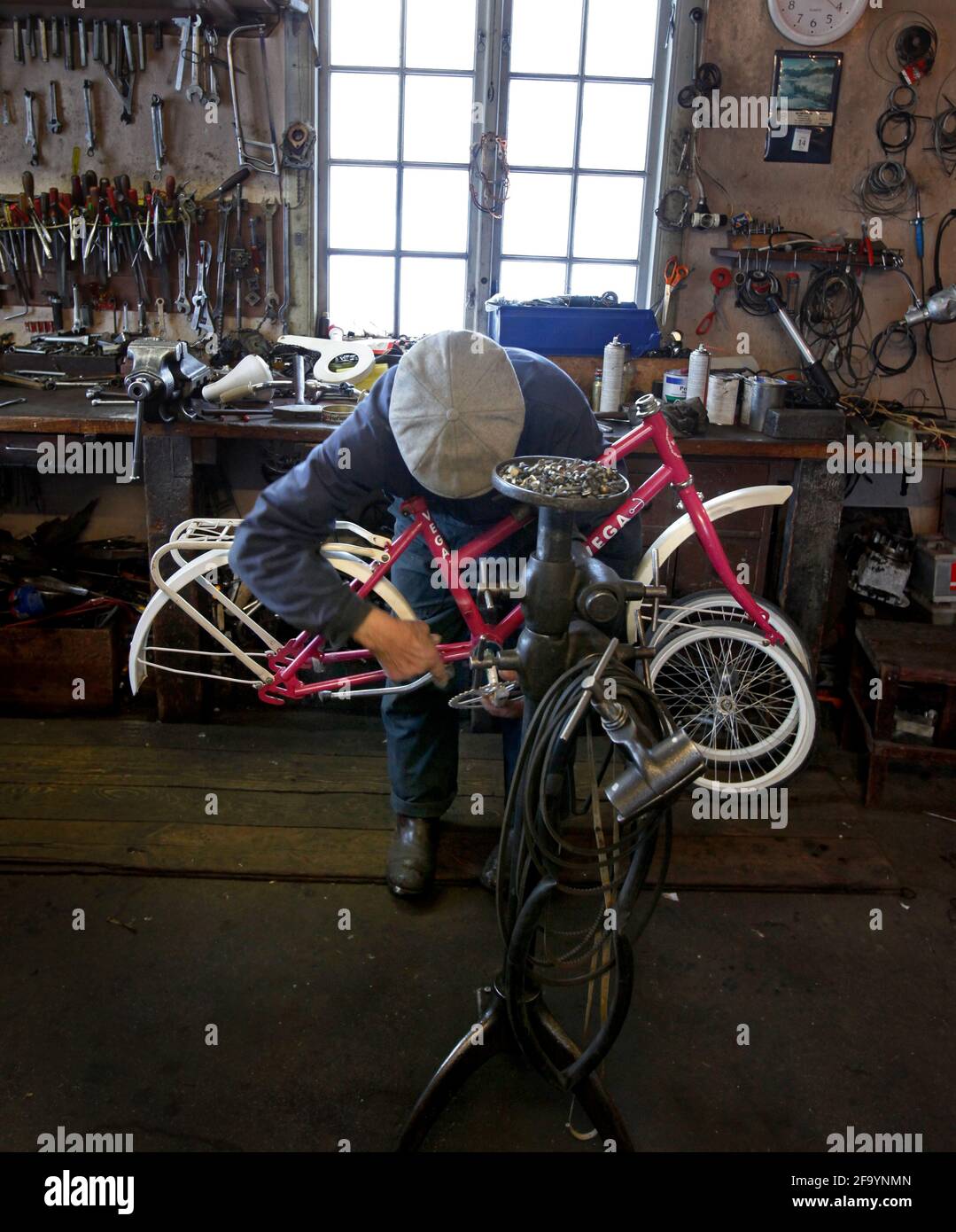 A bicycle repairman in a bicycle workshop Stock Photo - Alamy