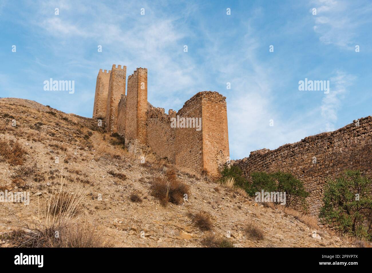 medieval castle wall of Albarracin, Aragon, Spain, sunny day Stock ...