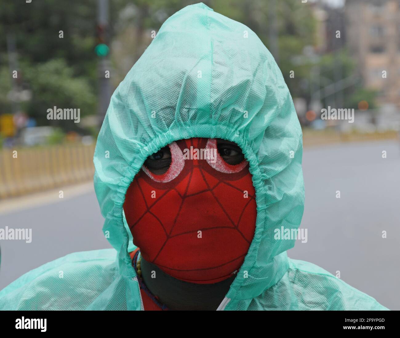 Mumbai, India. 21st Apr, 2021. A man dressed as Spider Man seen in ...