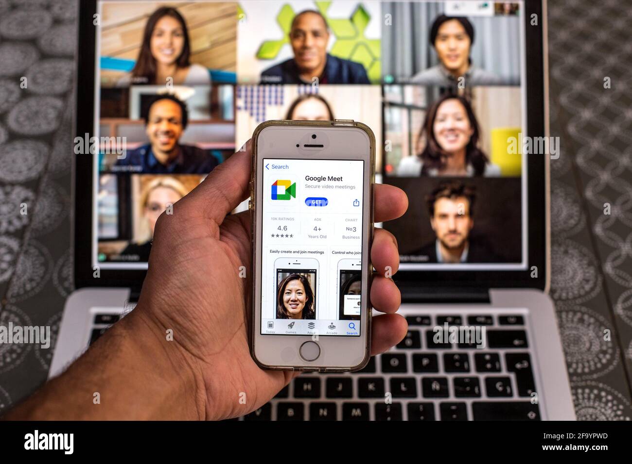 Spain. 20th Apr, 2021. In this photo illustration, the Google Meet app ...