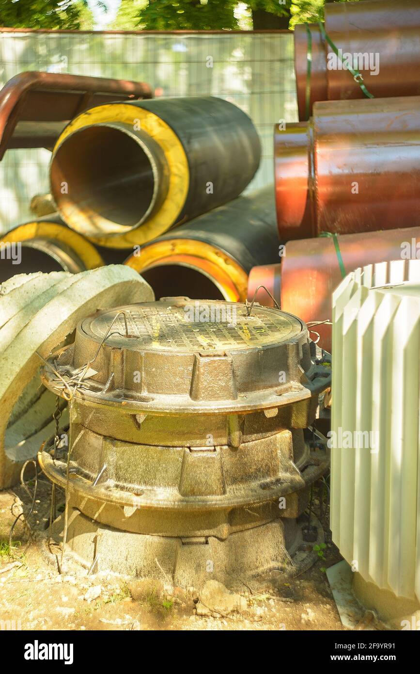 new large water pipes. laying water lines. repairs Stock Photo - Alamy