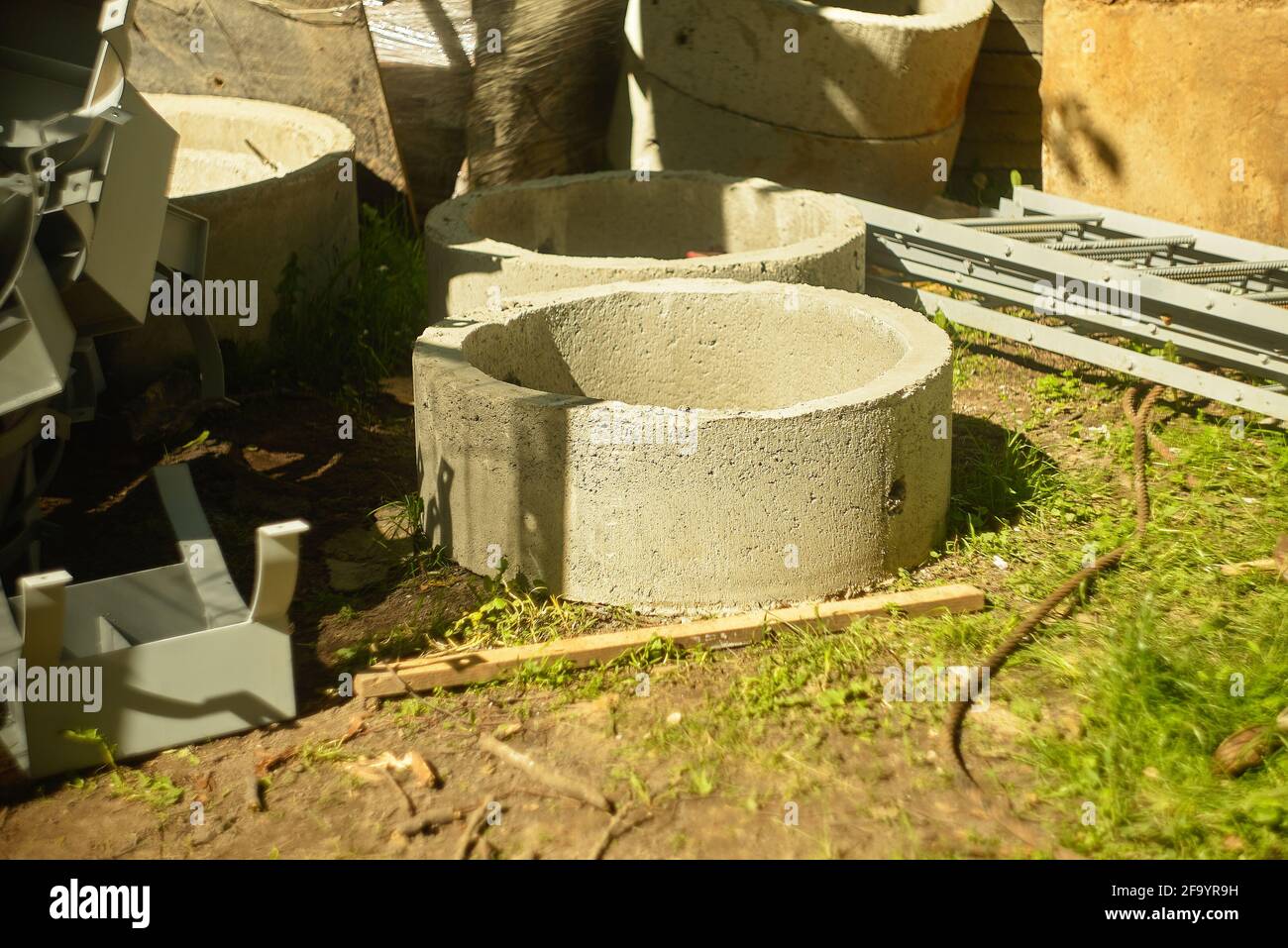 concrete connecting ring for plumbing and sewerage Stock Photo - Alamy