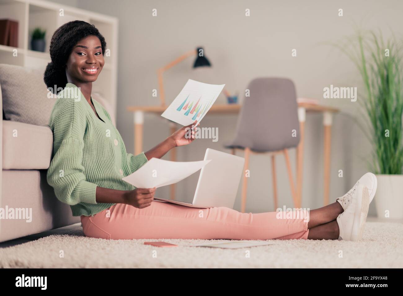 Full length body size photo girl preparing for exams smiling sitting on ...