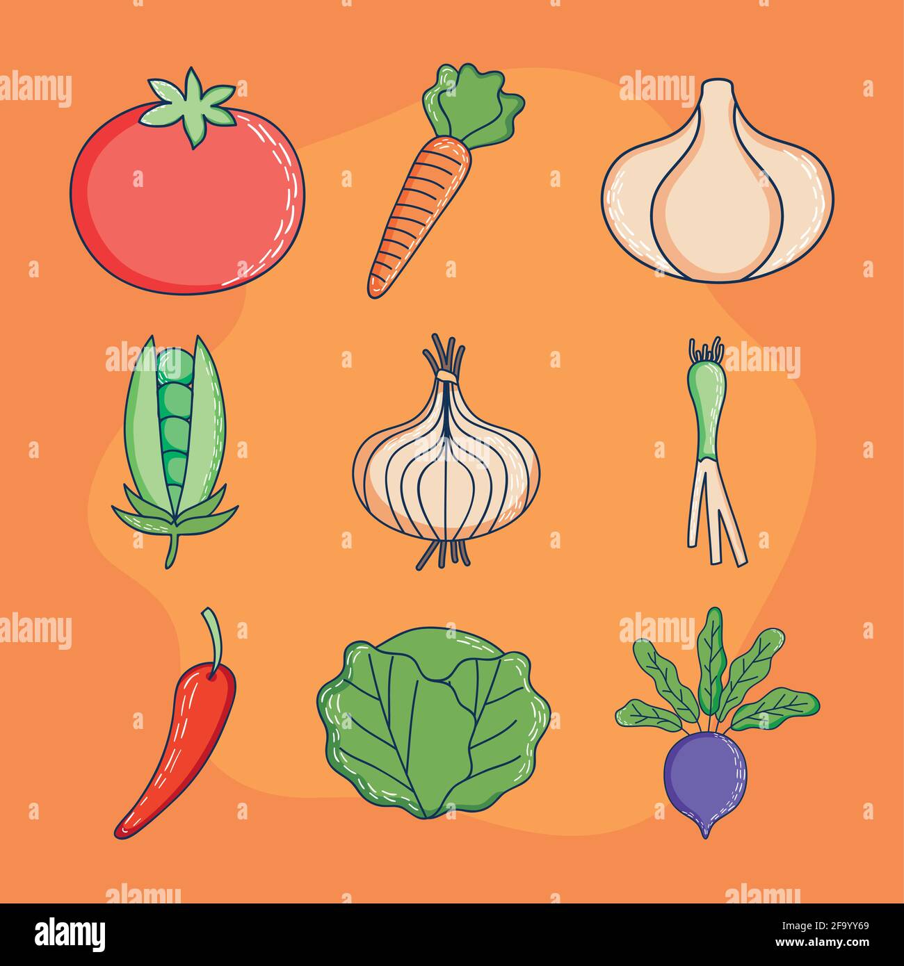 vegetables set on orange background Stock Vector Image & Art - Alamy
