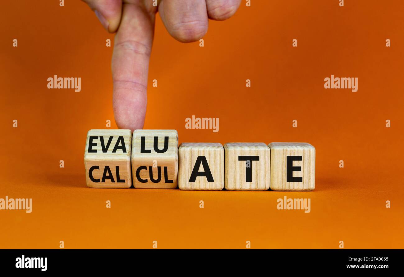 Calculate Or Evaluate Symbol Businessman Turns Wooden Cubes And calculate-or-evaluate-symbol-businessman-turns-wooden-cubes-and