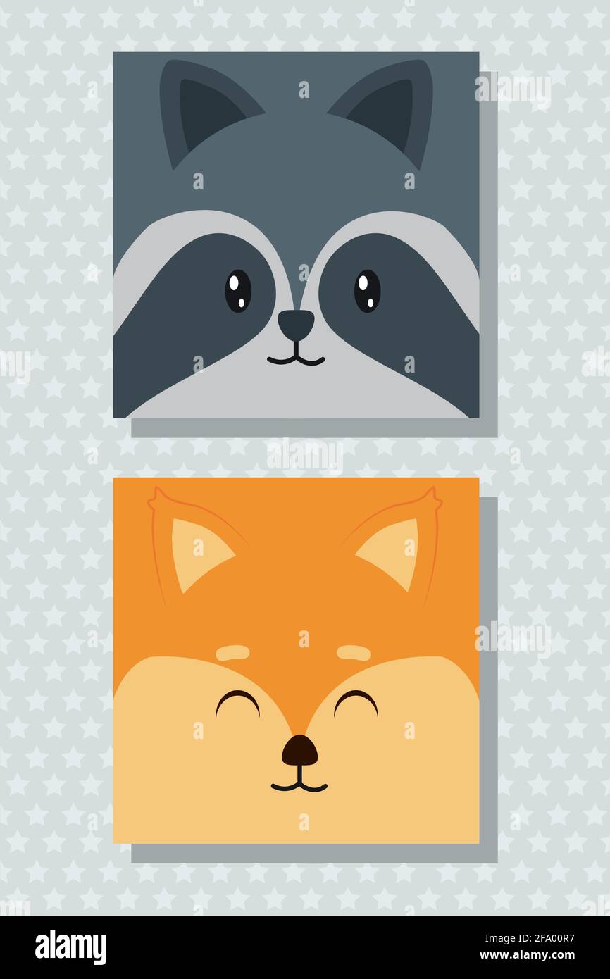 cute raccoon and fox designs Stock Vector Image & Art - Alamy