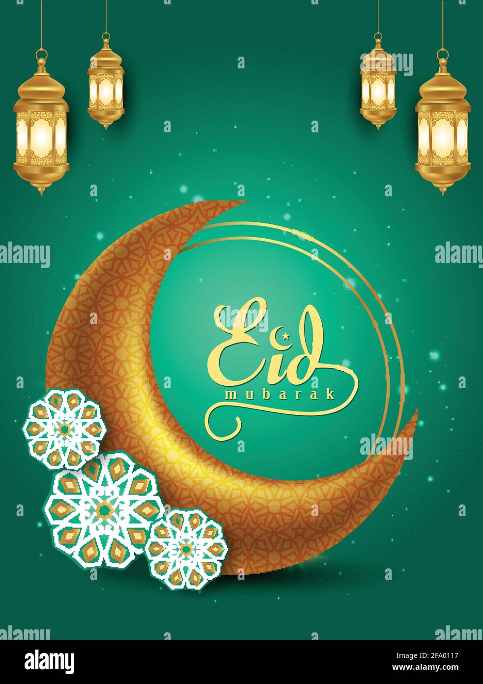 Eid Mubarak vector illustration design Islamic half crescent moon and ...
