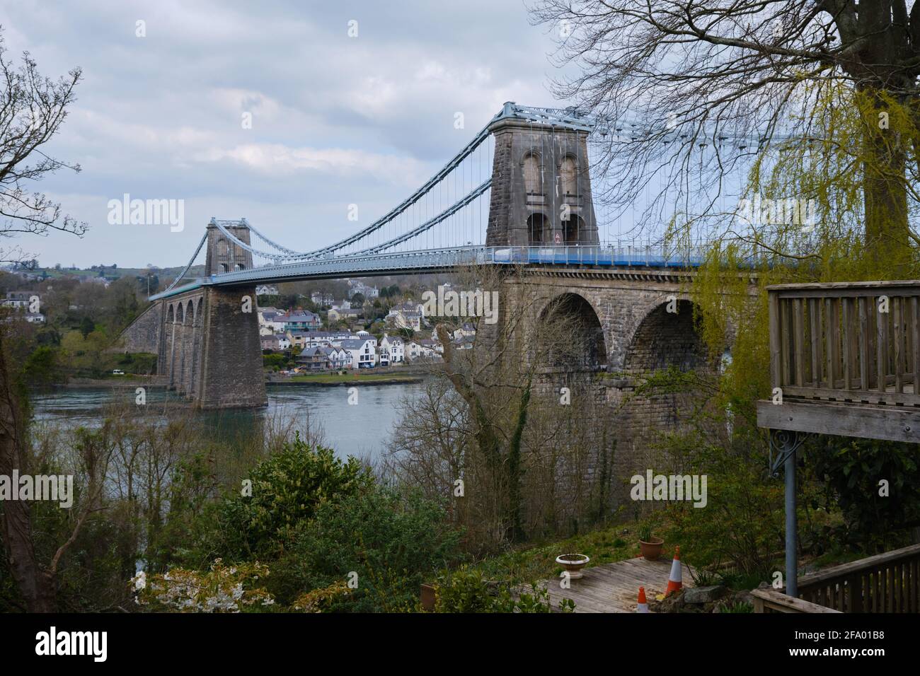 The Menai Suspension Bridge looking over from the west on the Bangor ...