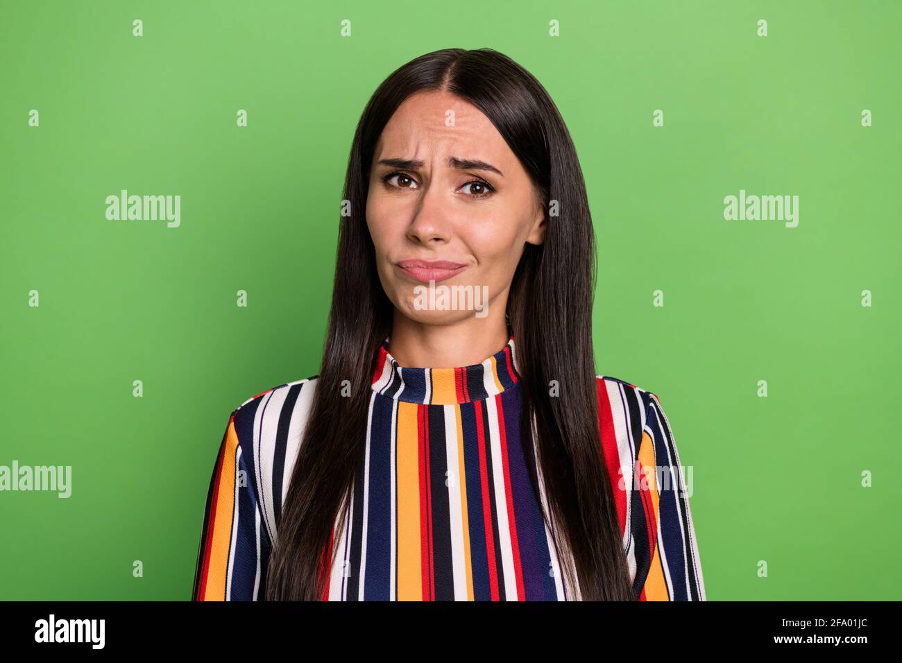 Portrait of attractive discontent girl dislike bad news reaction ...