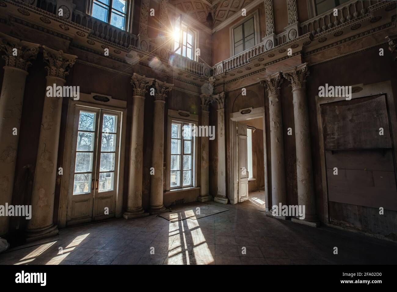 Old ruined abandoned historical mansion, inside view Stock Photo - Alamy