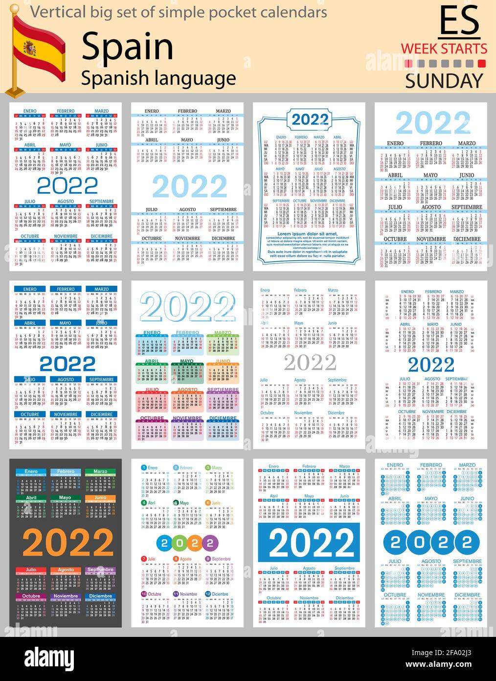 Spanish vertical Big set of pocket calendars for 2022 (two thousand ...