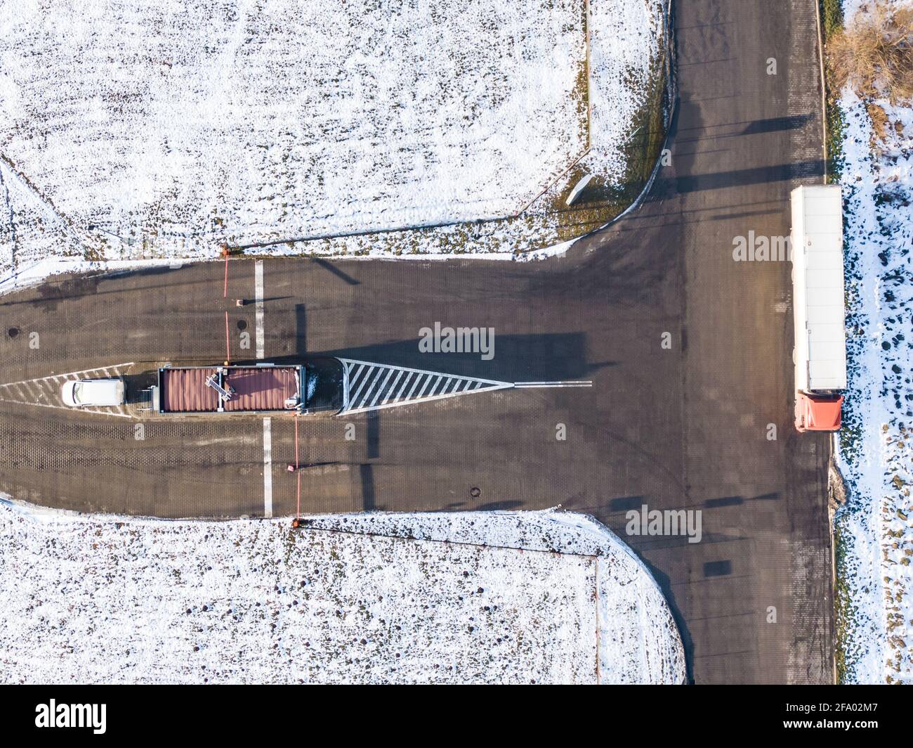 Aerial Follow Shot of White Semi Truck with Cargo Trailer Attached ...