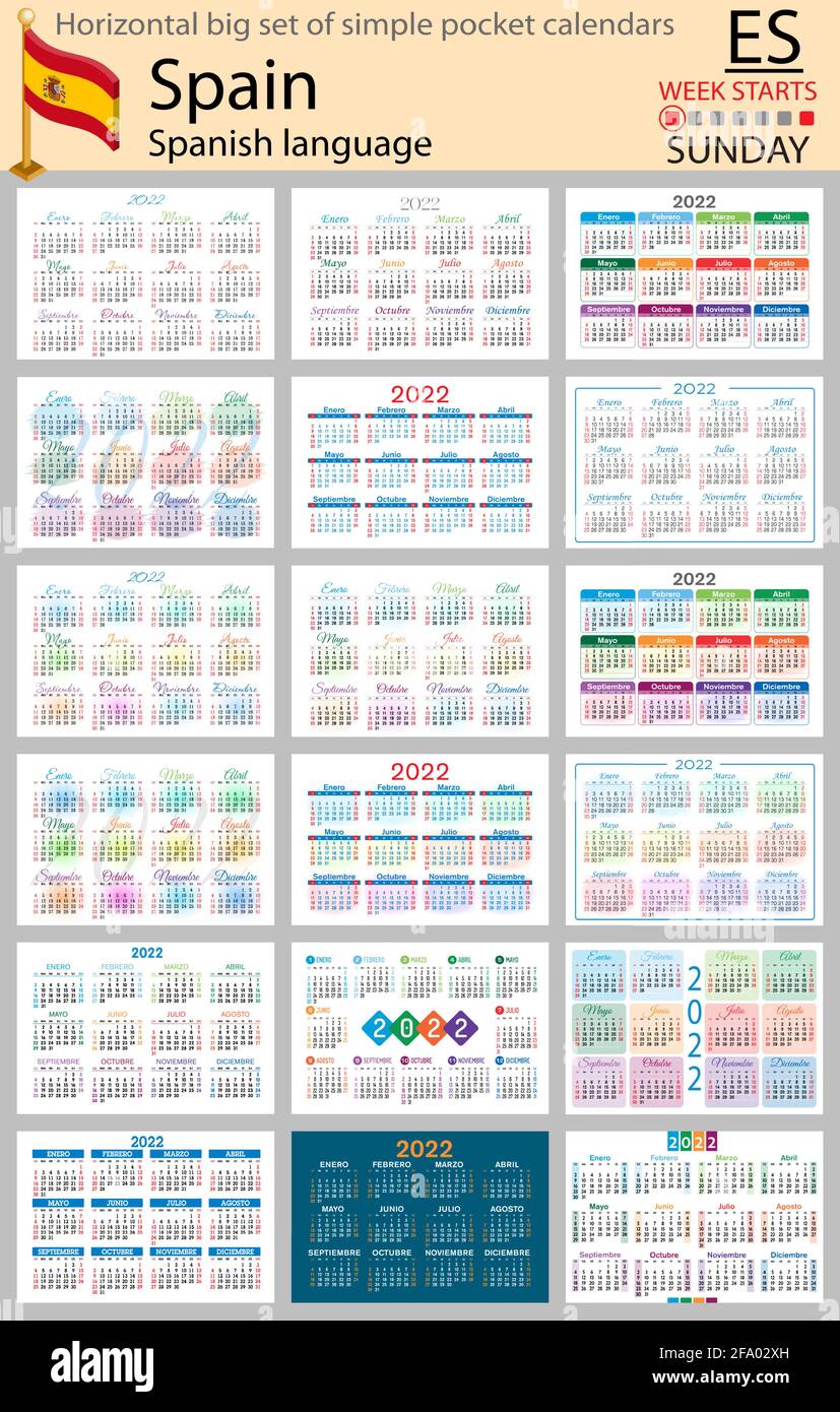 Spanish horizontal Big set of pocket calendars for 2022 (two thousand ...
