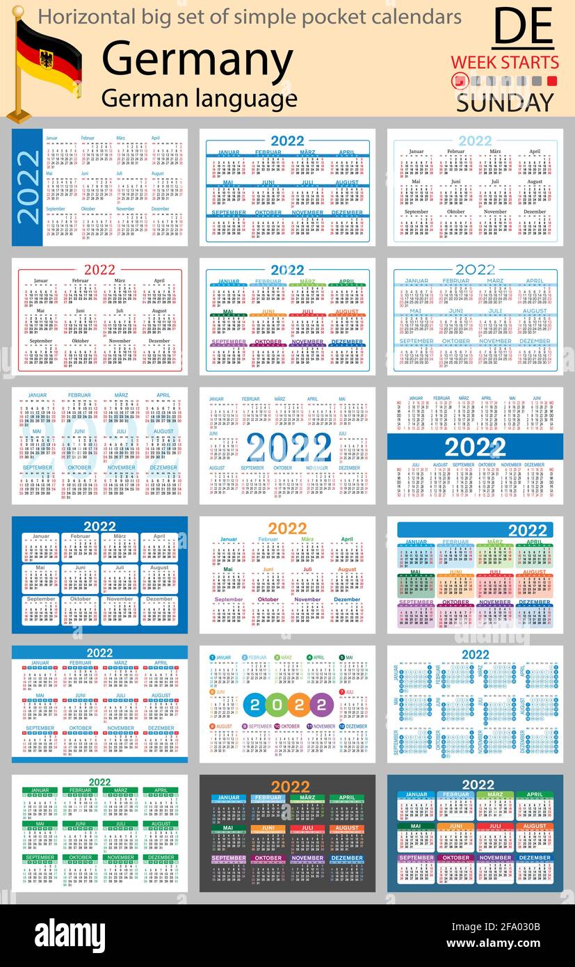 German horizontal Big set of pocket calendars for 2022 (two thousand ...