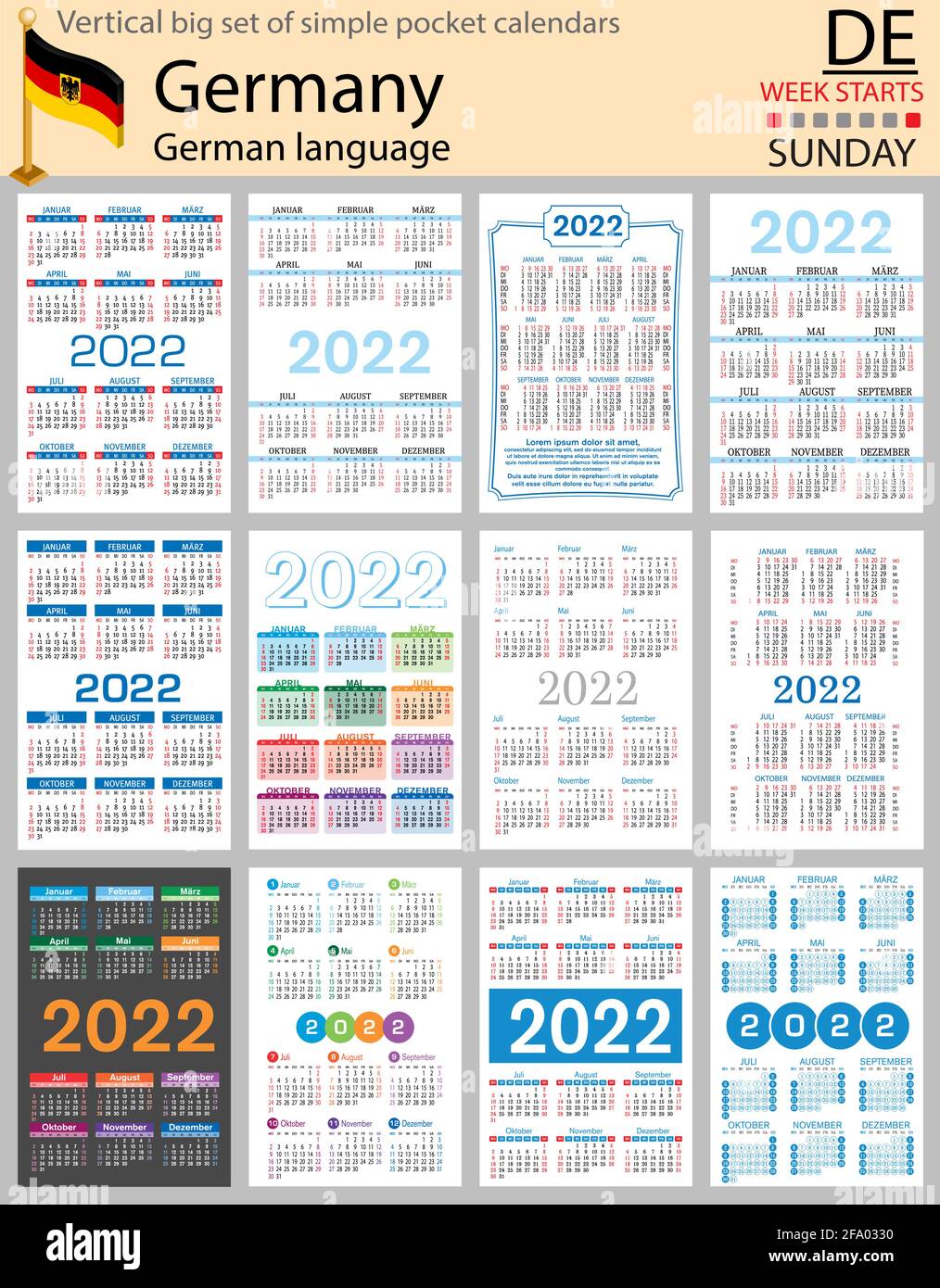 German vertical Big set of pocket calendars for 2022 (two thousand ...