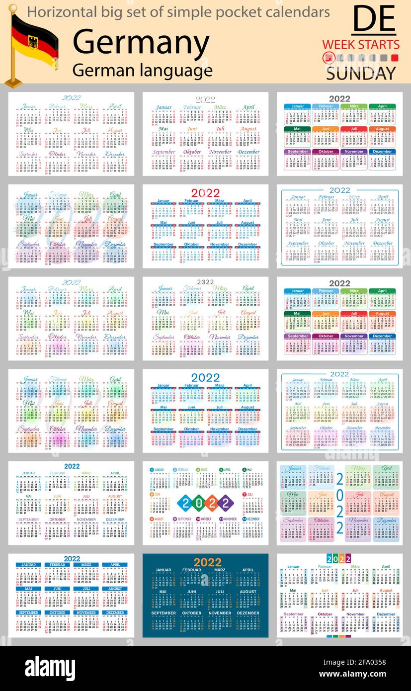 German horizontal Big set of pocket calendars for 2022 (two thousand ...
