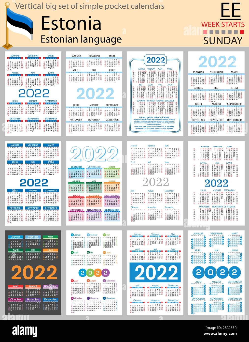 Estonian vertical Big set of pocket calendars for 2022 (two thousand ...