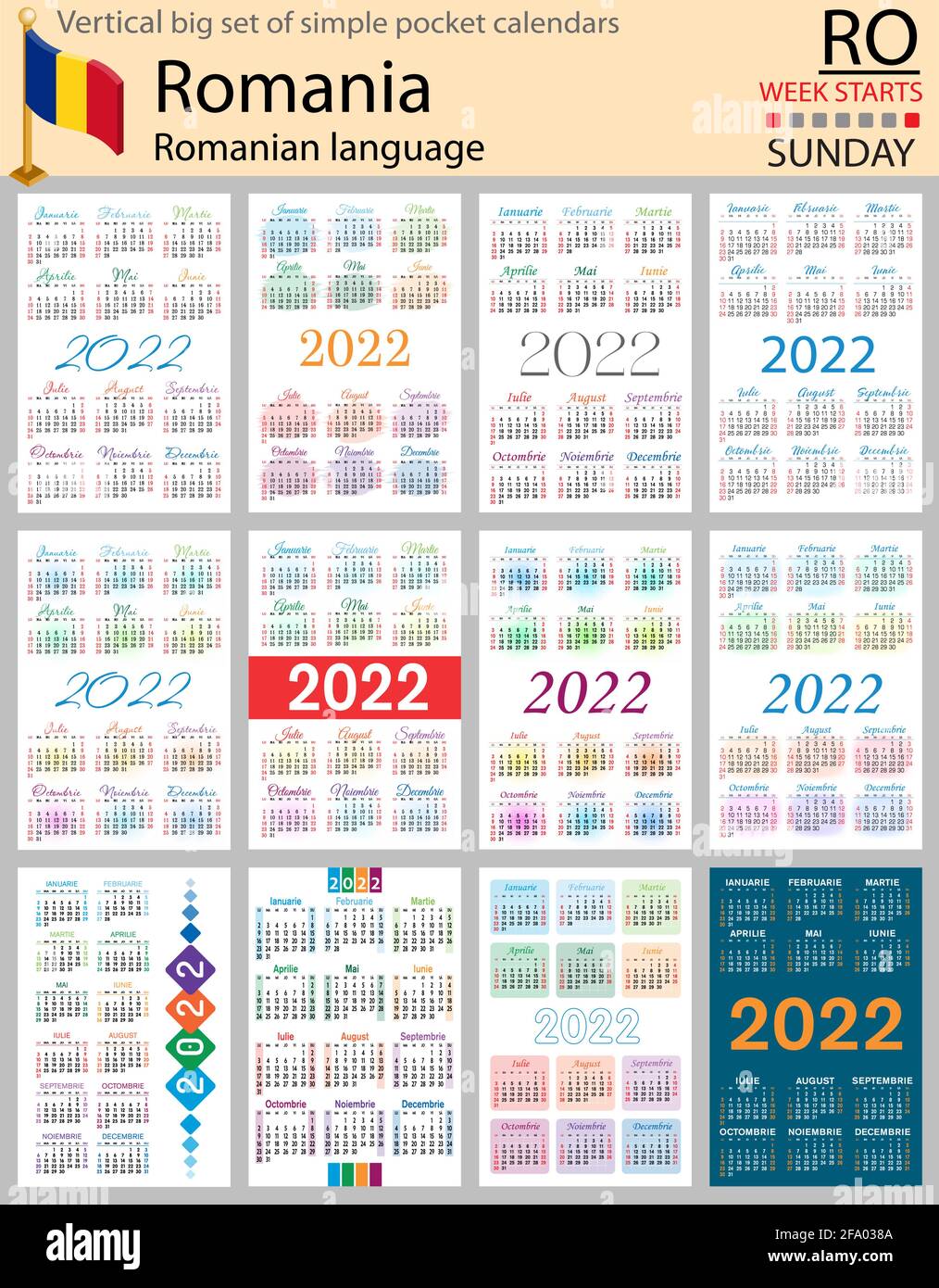 Romanian vertical Big set of pocket calendars for 2022 (two thousand ...