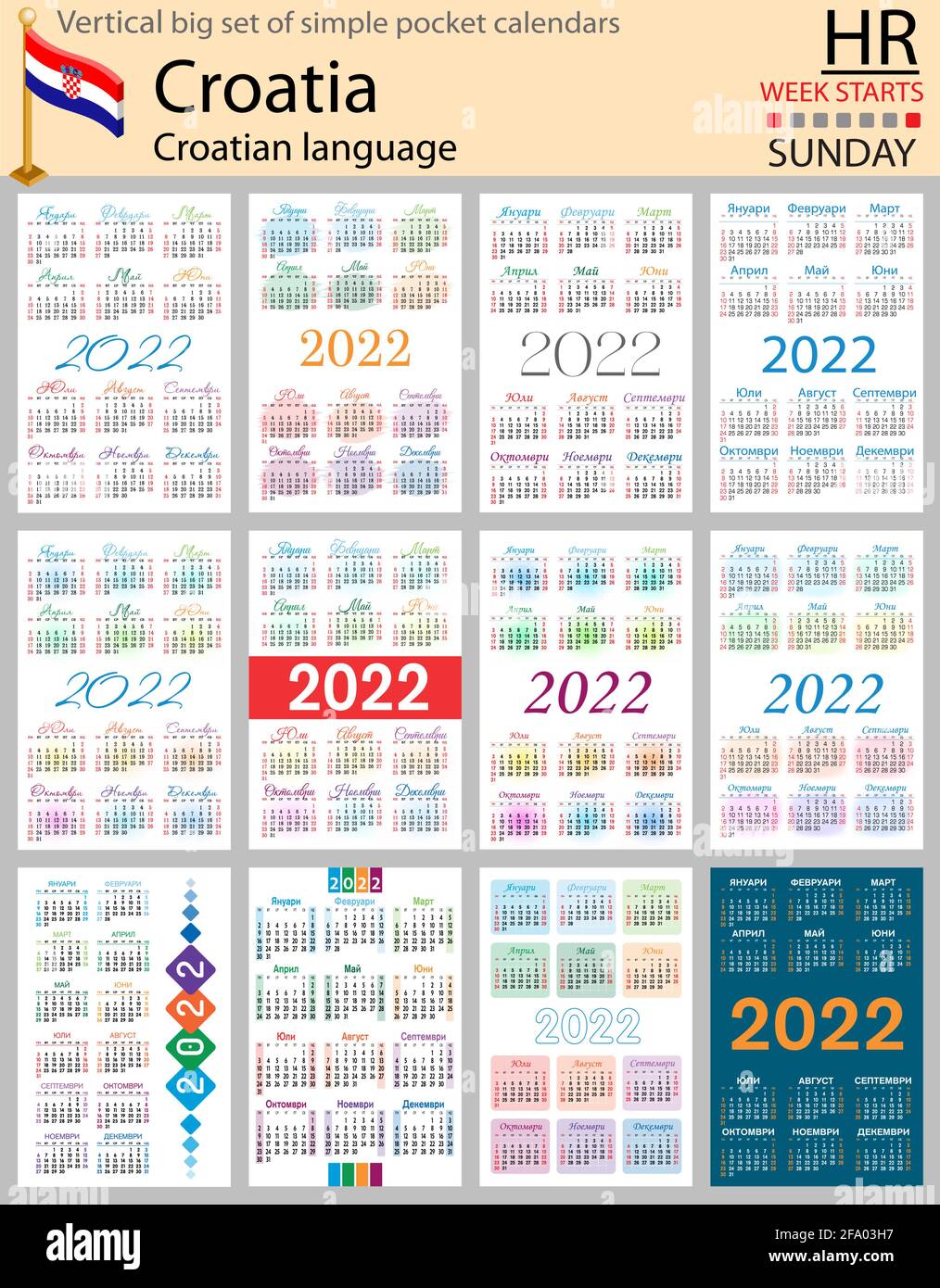 Croatian vertical Big set of pocket calendars for 2022 (two thousand ...