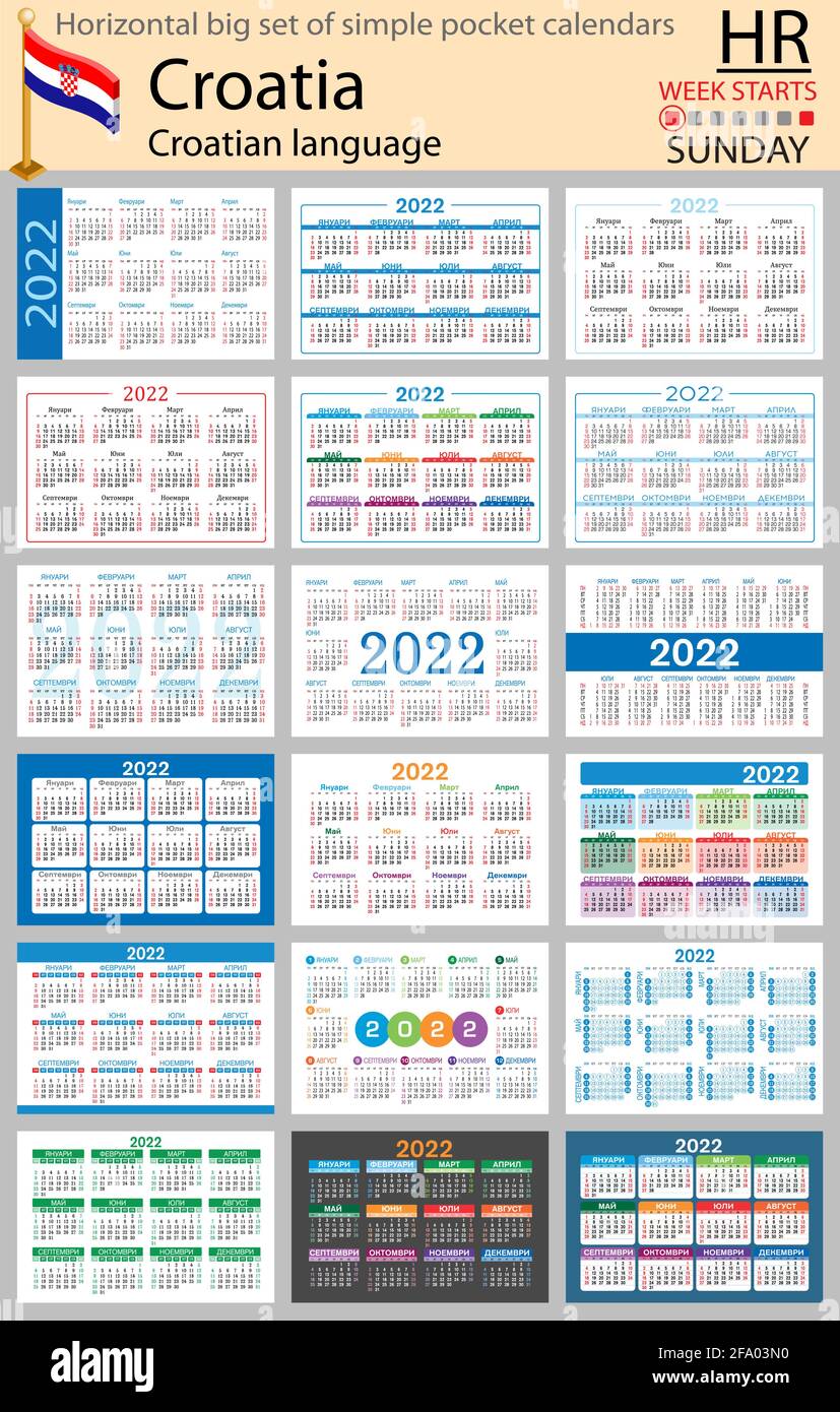 Croatian horizontal Big set of pocket calendars for 2022 (two thousand ...
