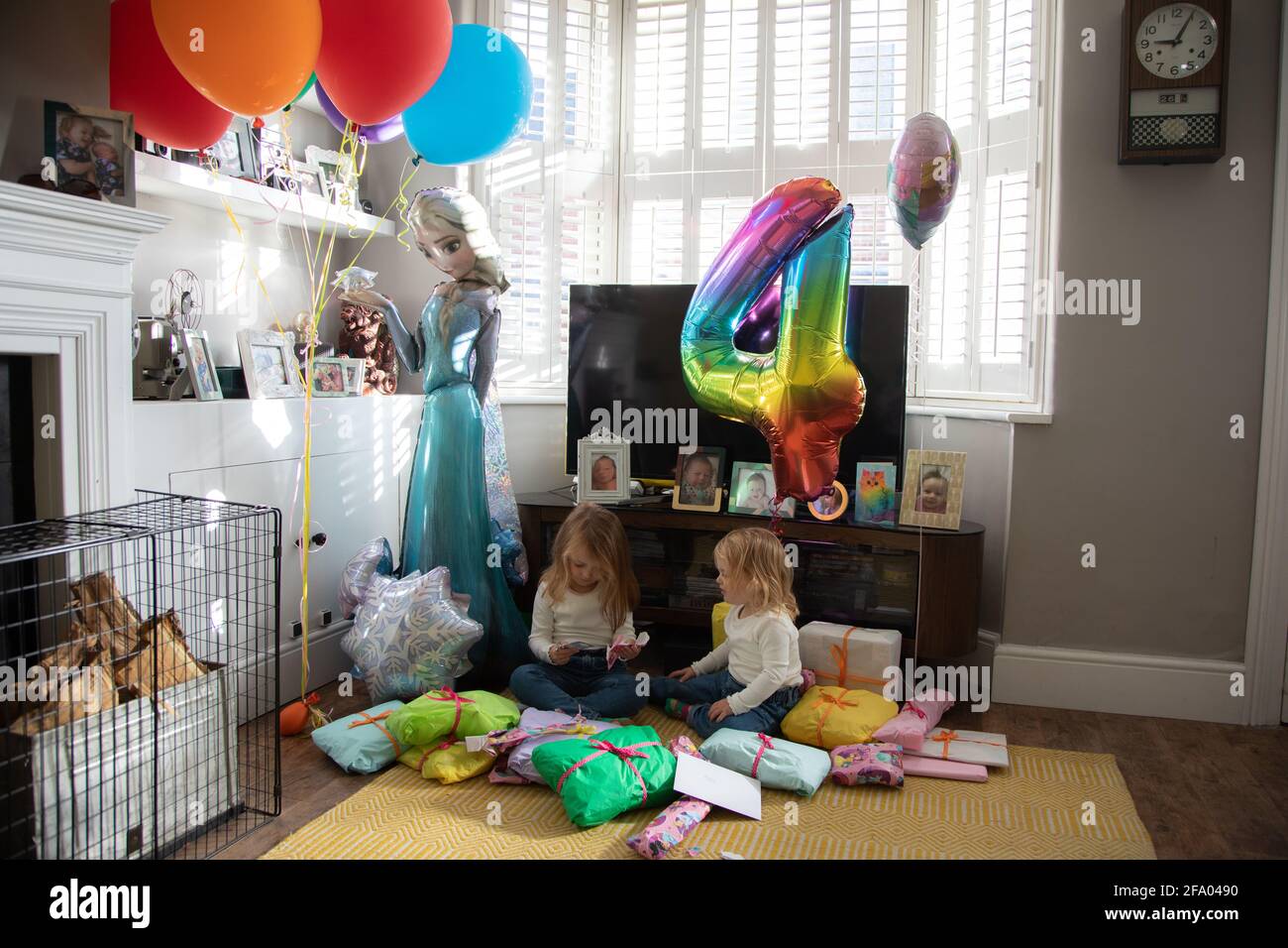 4 yr old birthday at home during isolation, UK Stock Photo - Alamy