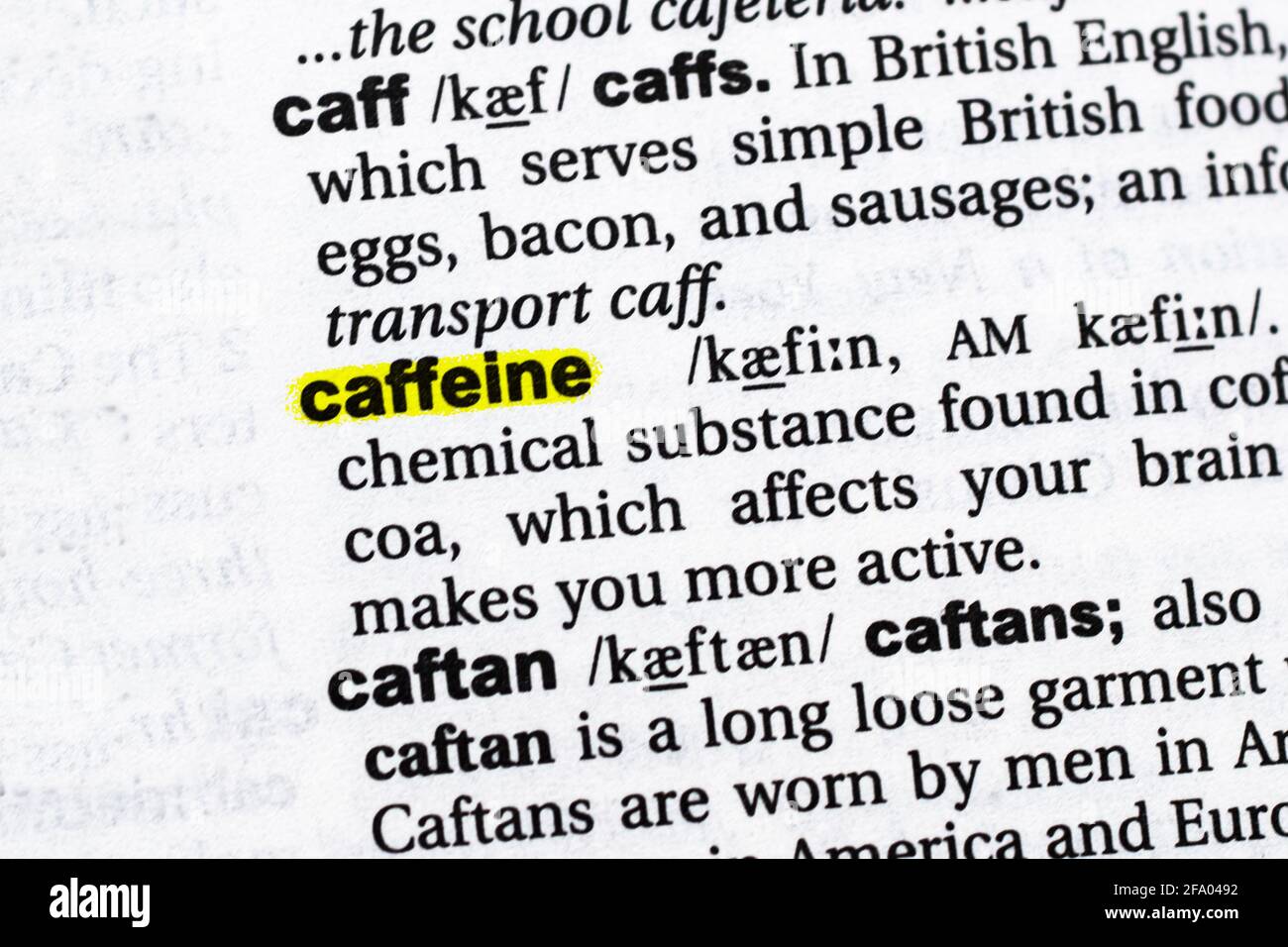 Highlighted word caffeine concept and meaning Stock Photo - Alamy