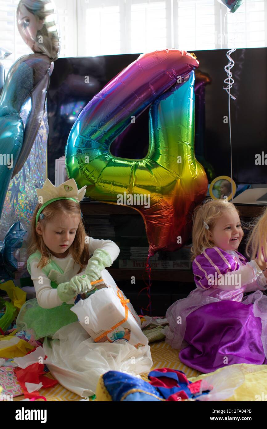 4 yr old birthday at home during isolation, UK Stock Photo - Alamy