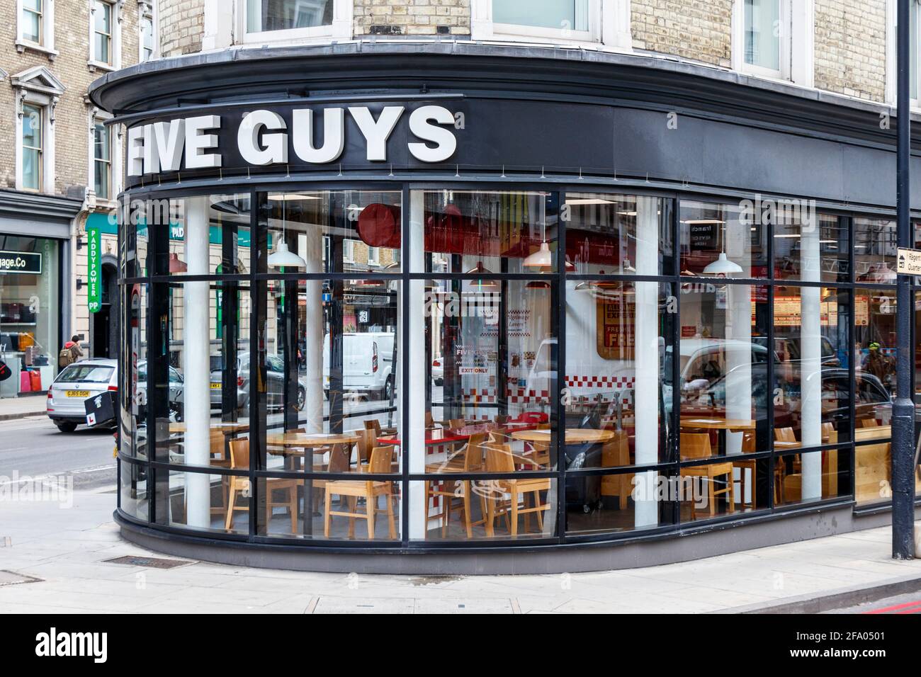 Five Guys burger restaurant at King's Cross, London, UK, closed during ...