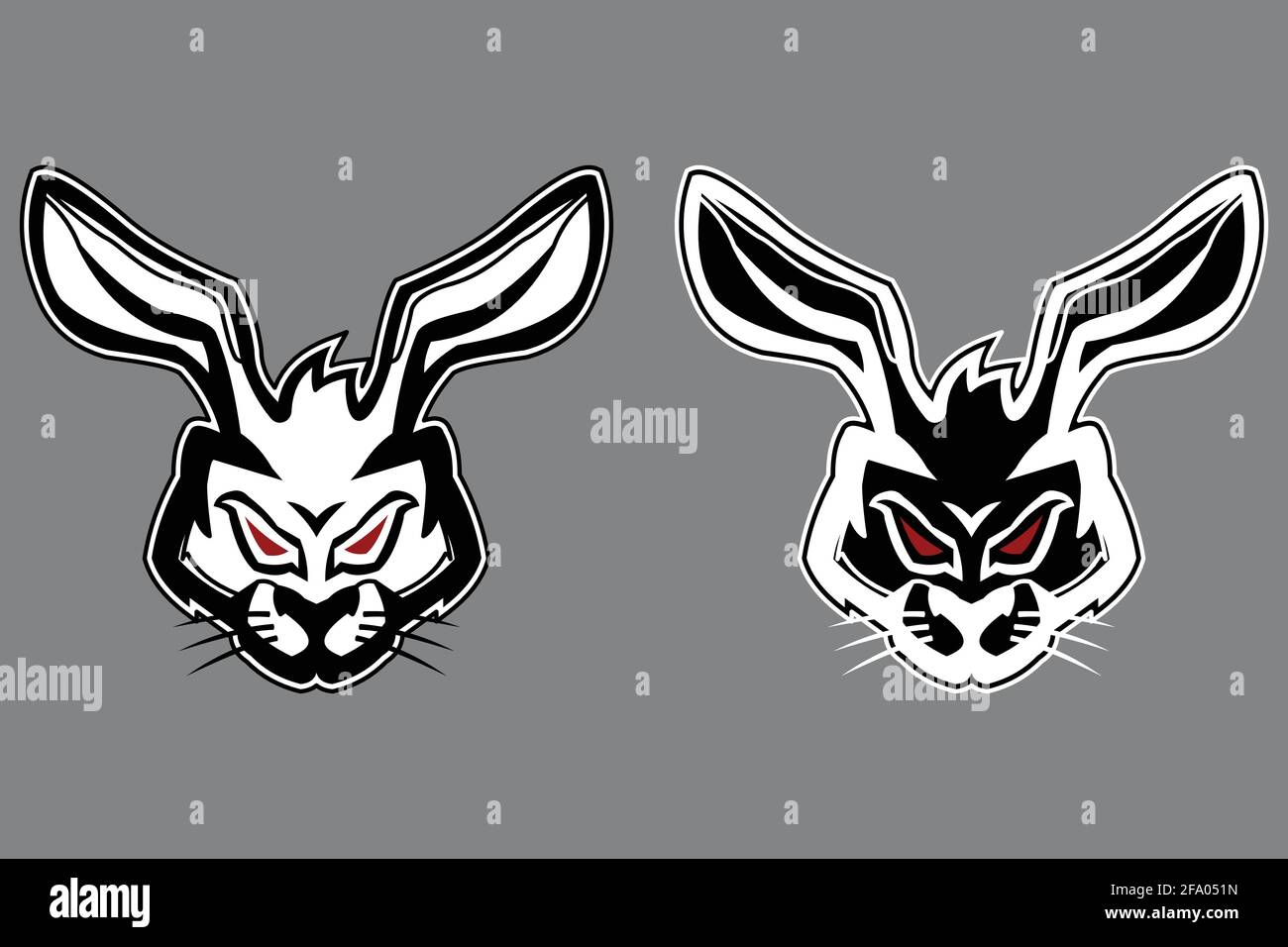 Rabbit hare head mascot red eyes black white outline Stock Vector Image ...