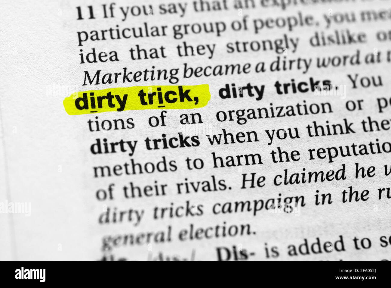 Highlighted word dirty trick concept and meaning Stock Photo - Alamy