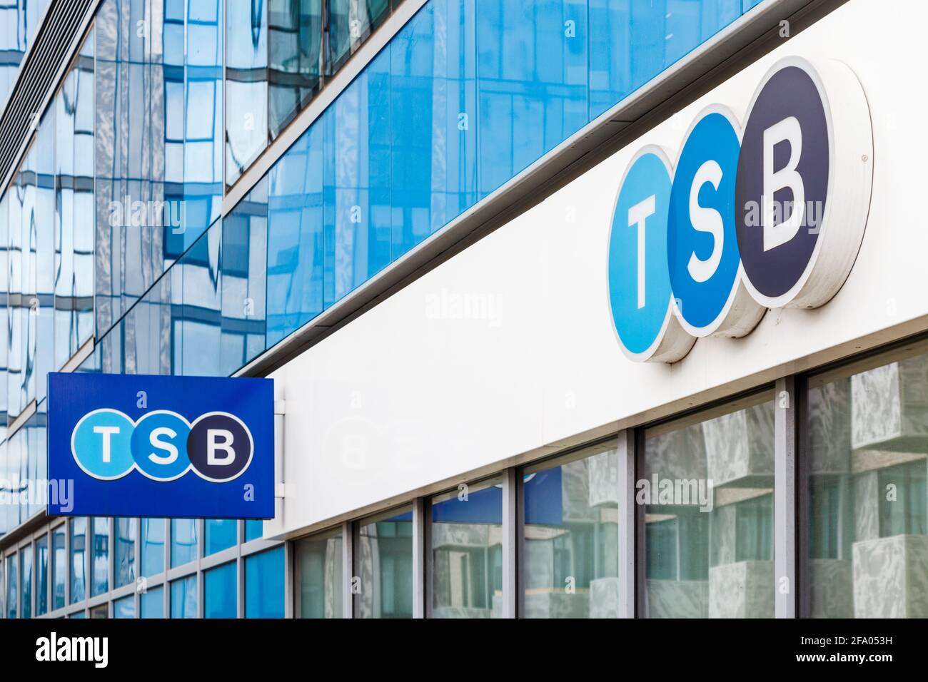 Sign above a branch of the TSB bank in Archway, North Islington, London ...