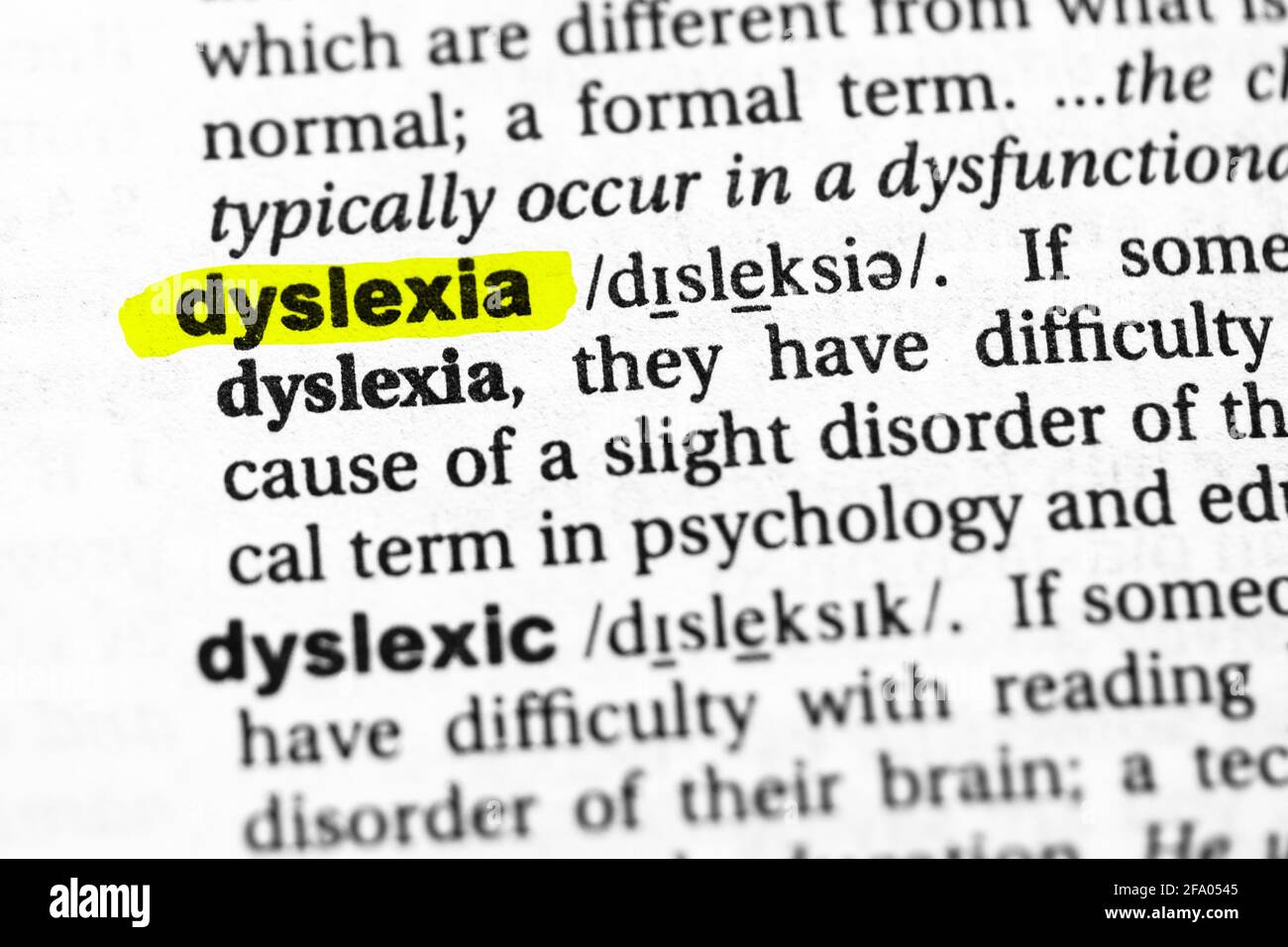 Highlighted word dyslexia concept and meaning Stock Photo - Alamy