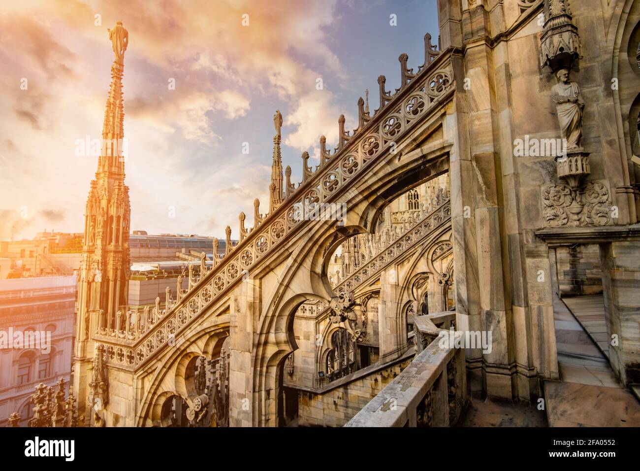 terraces of the famous Duomo Cathedral of Milan against sky Stock Photo ...